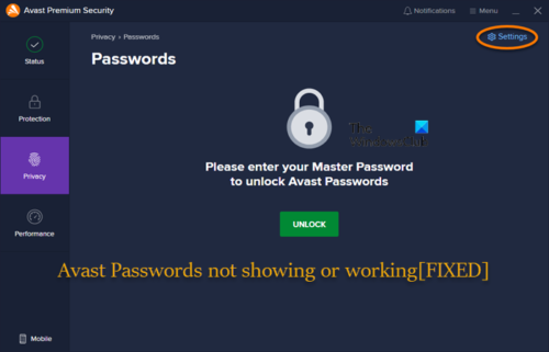 Avast Password Manager not working or showing