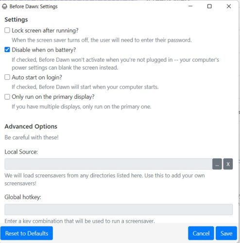 Create your own Screensaver using Before Dawn for Windows PC