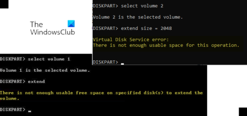 There is not enough usable space, Diskpart Virtual Disk Service error