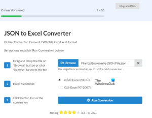 Convert JSON to Excel using free online converter tools
