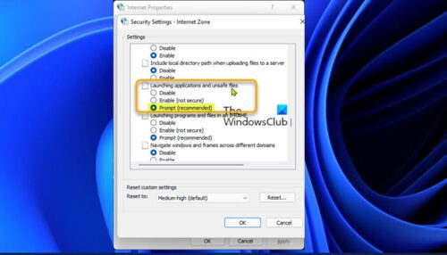 Your Internet Security Settings Prevented One Or More Files