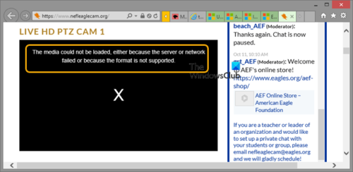 Media could not be loaded: Server or network failed, Format not supported