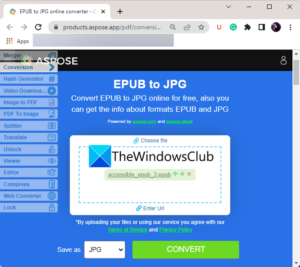 How to convert EPUB to JPG, PNG image formats in Windows PC