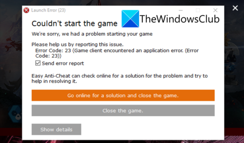 Lost Ark Launch Error Code 23, Game client encountered application error