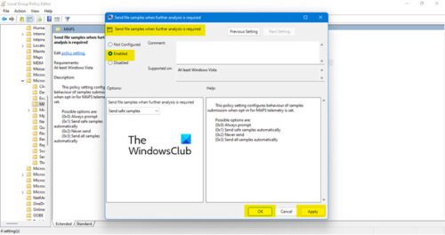 Automatic sample submission is off in Microsoft Defender