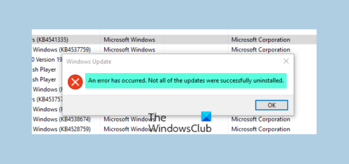 An Error Has Occurred Not All Of The Updates Were Successfully Uninstalled