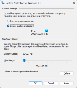 How to turn off System Restore in Windows 11/10