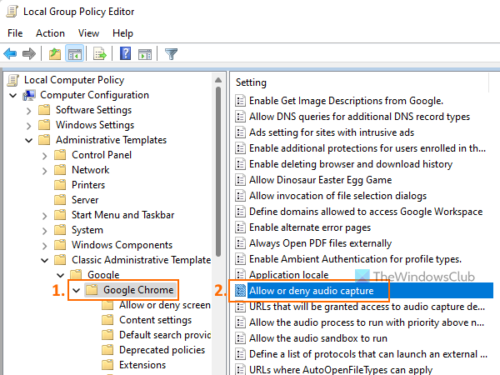 How to allow or deny Audio Capture in Google Chrome on Windows 11/10