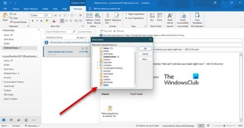 We can’t retrieve your tasks right now MS To Do error