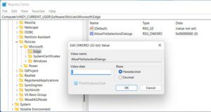 How to enable or disable Fle selection dialogs in Edge