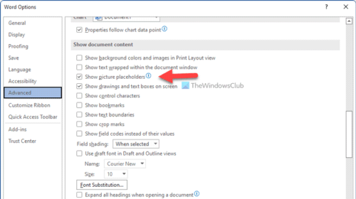 How to show or hide Picture Placeholders in Word