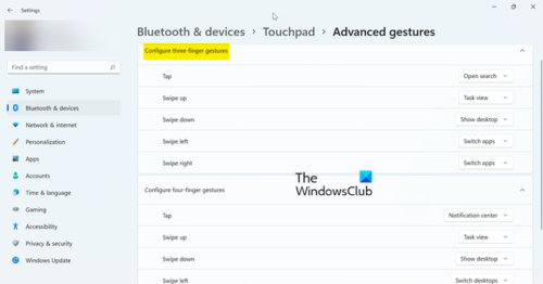 How to change Three-finger Swipe Gestures in Windows 11/10