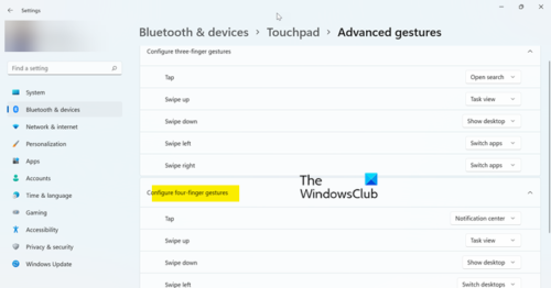 How to change Four-finger Tap Gestures in Windows 11/10