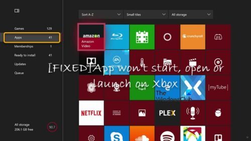 App won't start, open or launch on Xbox console