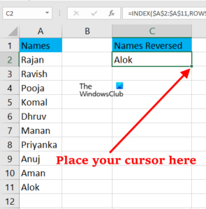 How to reverse a list in Excel