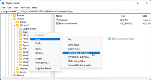 How to allow or block users from using Full screen mode in Edge
