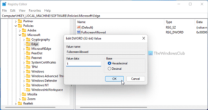 How to allow or block users from using Full screen mode in Edge