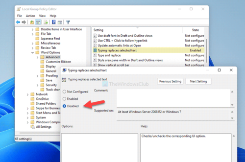 Stop Word from removing or deleting Selected Text as you type