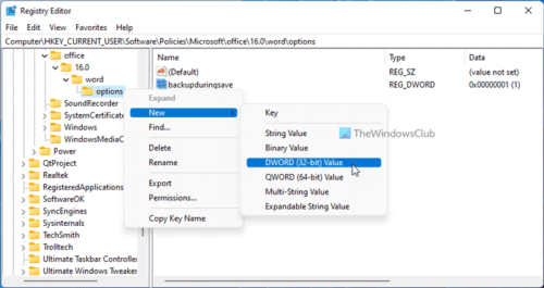 Make Word always create a backup copy of a document