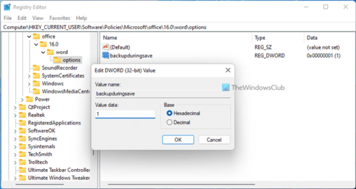 Make Word always create a backup copy of a document