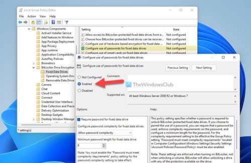 Configure Use Of Passwords For Fixed Data Drives In Bitlocker