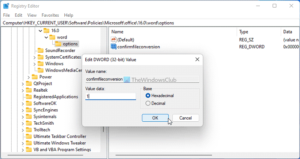 How to confirm file format conversion on open in Word