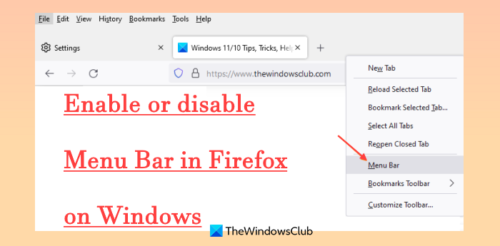 How to enable or disable Menu Bar in Firefox on Windows 11/10