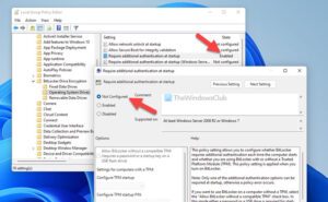Group Policy settings for BitLocker startup options are in conflict