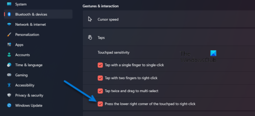 Turn On or Off Press Lower Right Corner of Touchpad to Right-click
