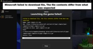 Minecraft failed to download file, The file contents differ