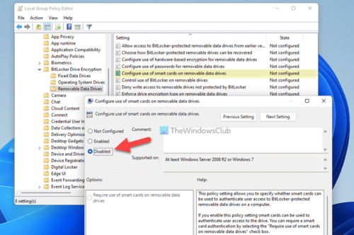 Prevent Users From Using Smart Cards On Bitlocker Removable Drives