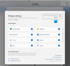 How to sign in or sign out of Widgets Board in Windows 11