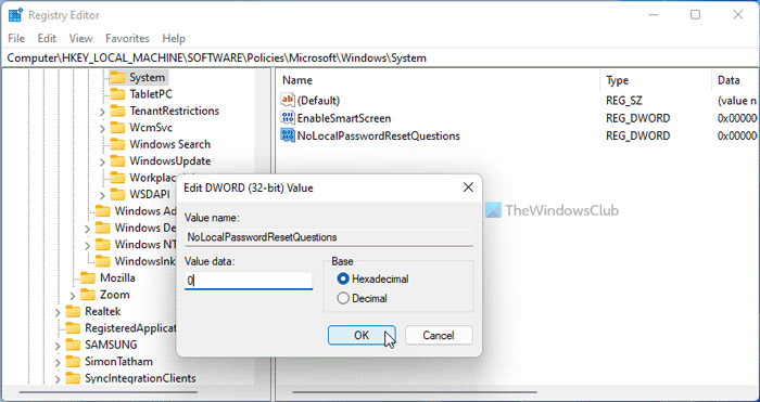 Unable to set Security question for Local Account in Windows 11 Unable to set Security question for Local Account in Windows 11