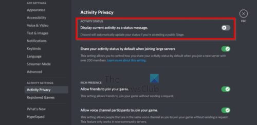 How to hide what game you're playing on Discord