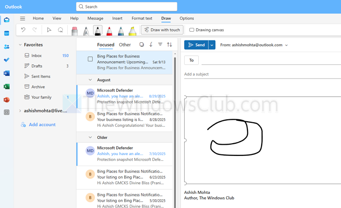 How to use the Draw feature in Outlook for Windows 11/10