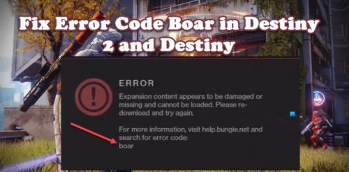 Destiny 2 and Destiny Error Code Boar on Xbox, PS4 or PC