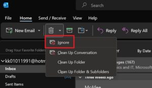 How to ignore Email Conversation in Outlook