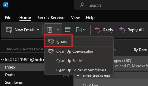 How to ignore Email Conversation in Outlook