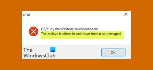 The archive is either in an unknown format or damaged error