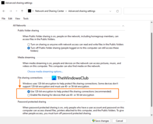 Change encryption for File sharing connections in Windows 11/10