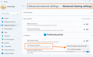 Change encryption for File sharing connections in Windows 11/10
