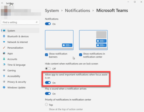 Receive important notifications when Focus assist is on in Windows 11