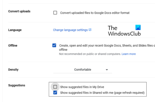 Remove Suggestions and Suggested Files from Google Drive