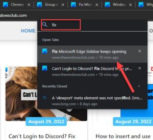 Search open tabs in Edge, Chrome, Firefox, Opera browsers