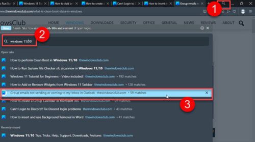 Search open tabs in Edge, Chrome, Firefox, Opera browsers