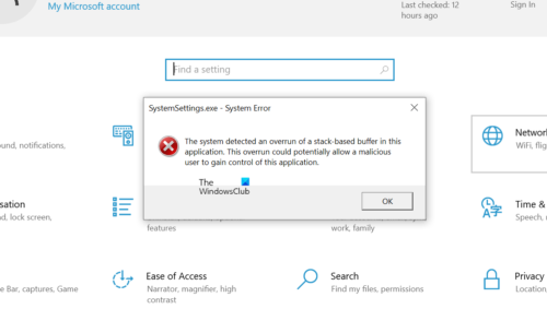SystemSettings.exe System error in Windows 11/10