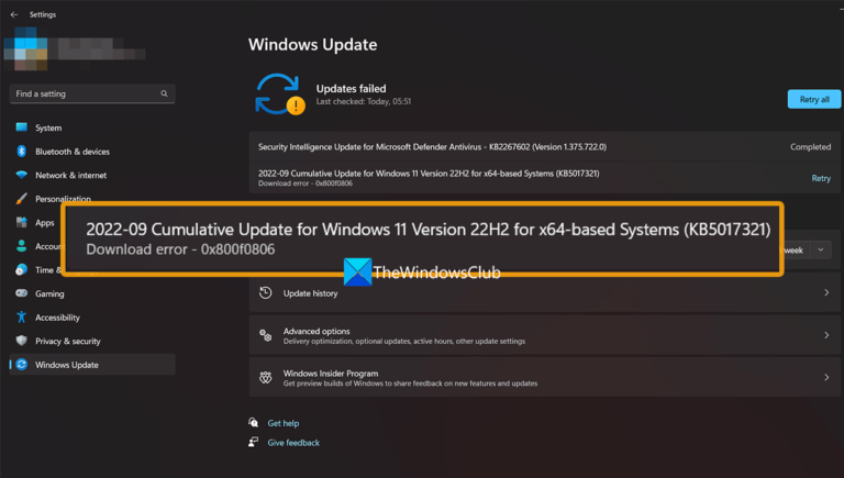 Fix 0x800f0806 Error while downloading Windows 11 Updates