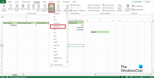 How to use the SERIESSUM function in Excel