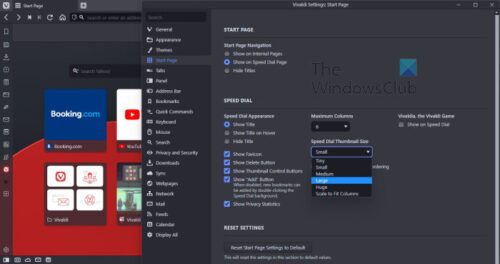 How to change Speed Dial size of Vivaldi browser