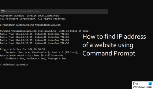 How to find the IP address of a website using Command Prompt